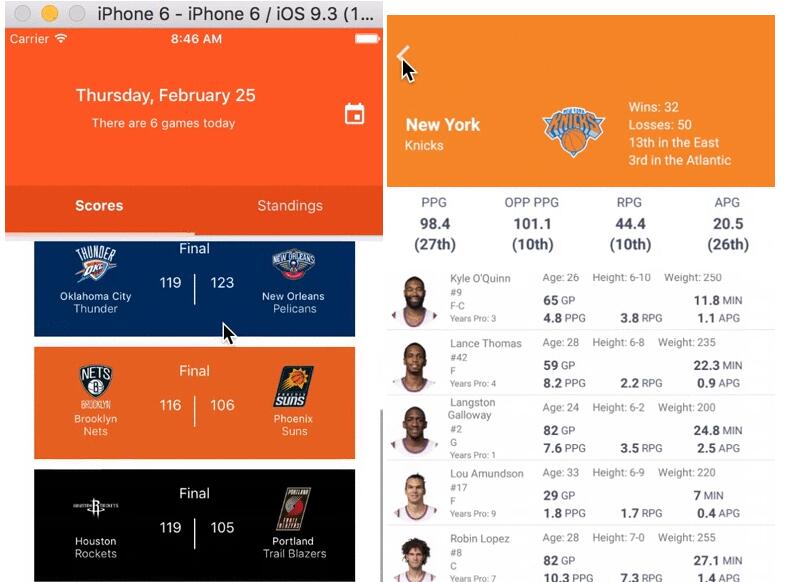 iOS and Android NBA app created with React Native