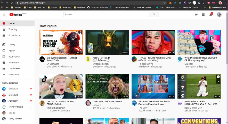 YouTube Clone SPA Built Using React And Redux