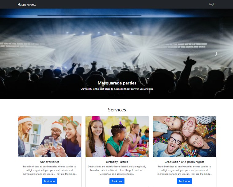 Happy events website built with react
