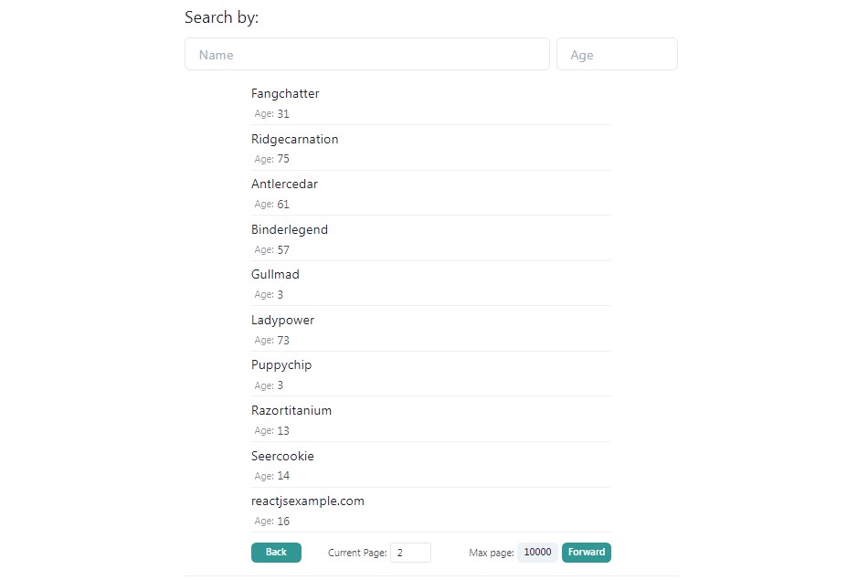 In-Memory filter pagination Built With React