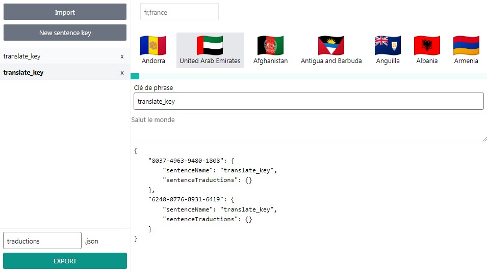 A Web Interface created for make the creation of locales.json more easier