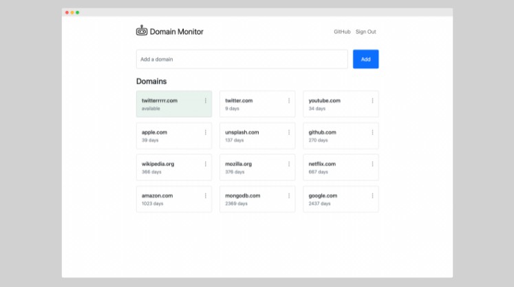 Self-hosted React SPA for monitoring domain names
