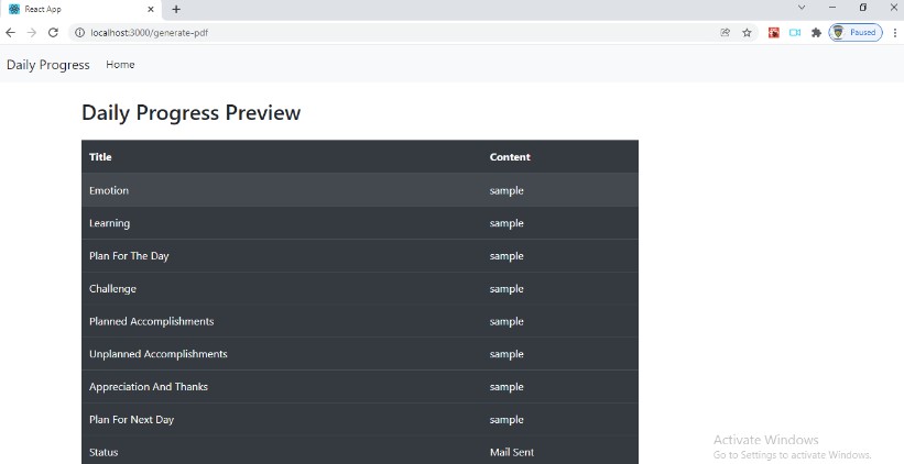 A Daily Progress Tracker App Built Using React