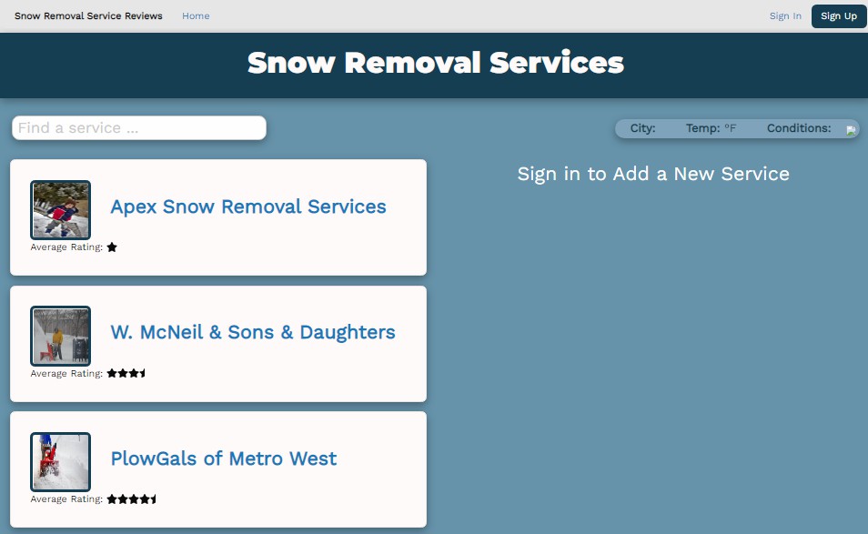 Creating a review site for snow removal services, built with react.js