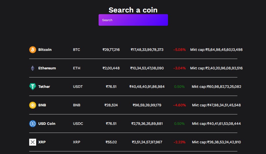 Cryptocurrency - React.js Examples