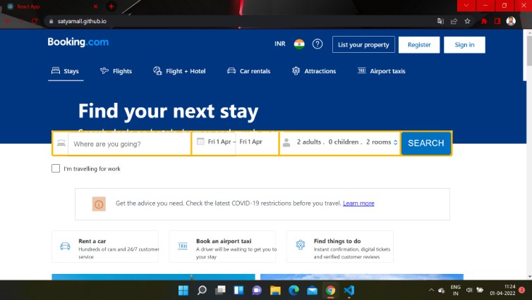 Booking.com Clone WebSite Built With React.js