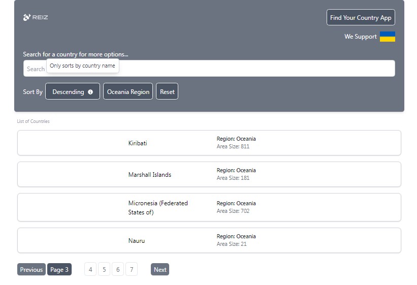 Organizing and displaying countries App Built With React