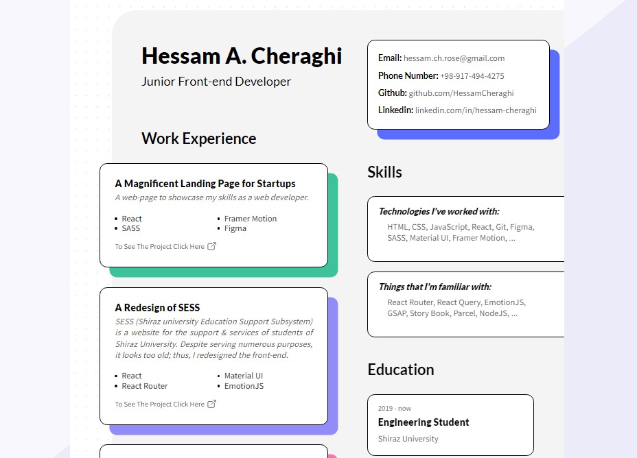 Resume - React.js Examples