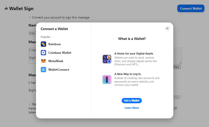 Easily sign any message using your Ethereum wallet