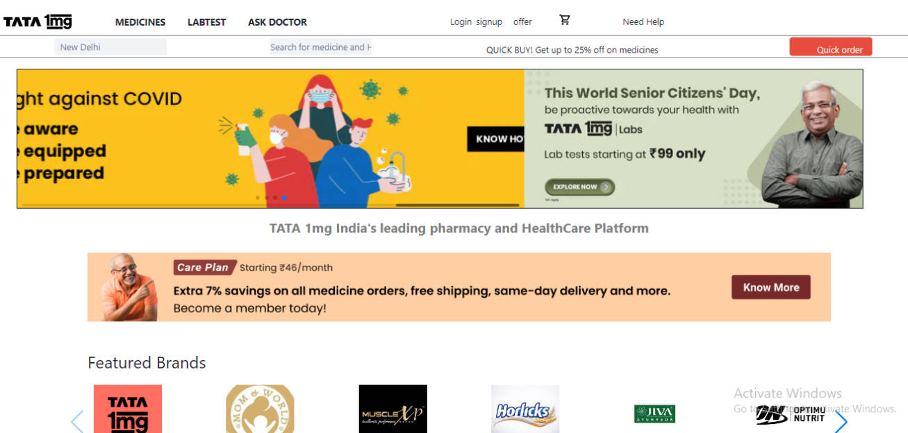 TATA 1mg Clone built using React.js