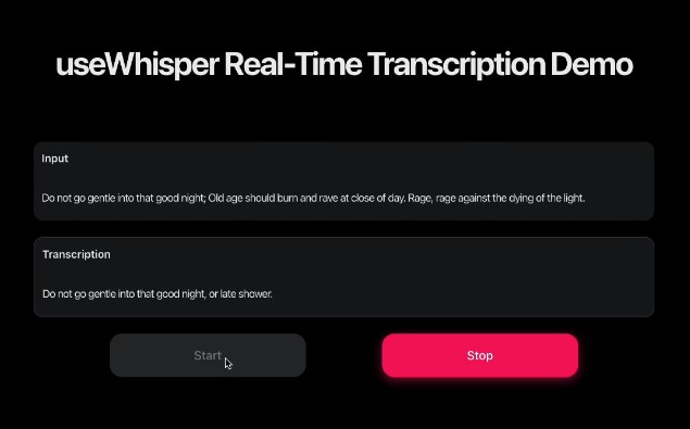 React Hook For Openai Whisper With Speech Recorder Real Time Transcription